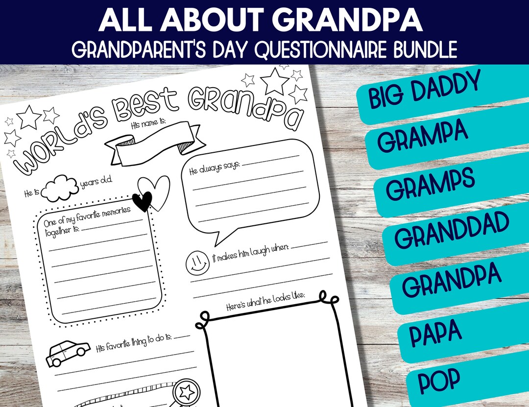 Worlds Best Grandpa, All About Grandpa Printable Paper, Grandparent's ...