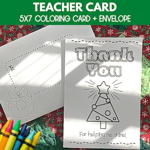 Holiday Teacher Coloring Card Printable, Teacher Christmas Card ...