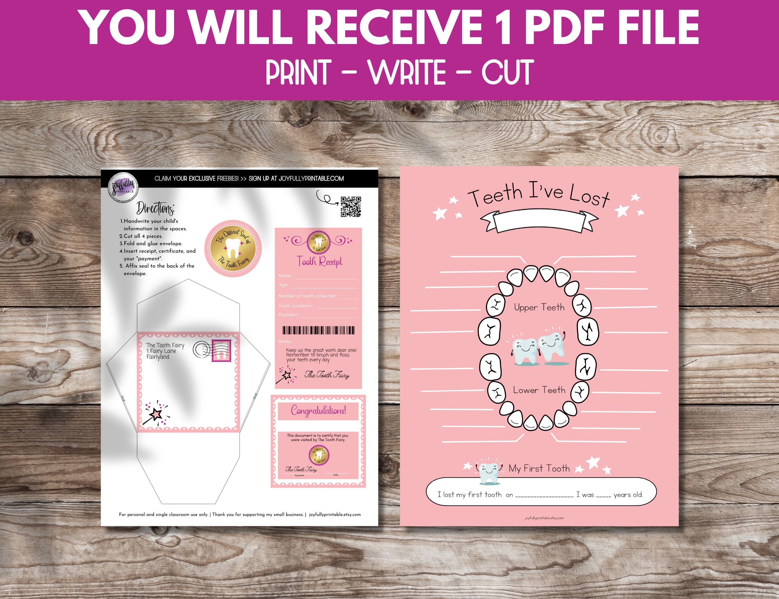 Pink Tooth Fairy Letter Printable Kit Baby Teeth Chart Tooth - Etsy