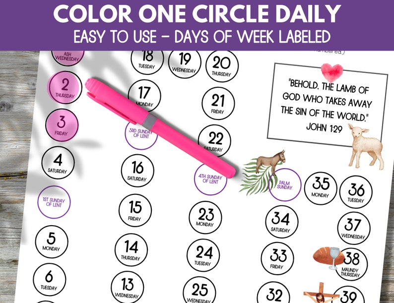 Printable Lent Calendar Lenten Calendar Ash Wednesday - Etsy