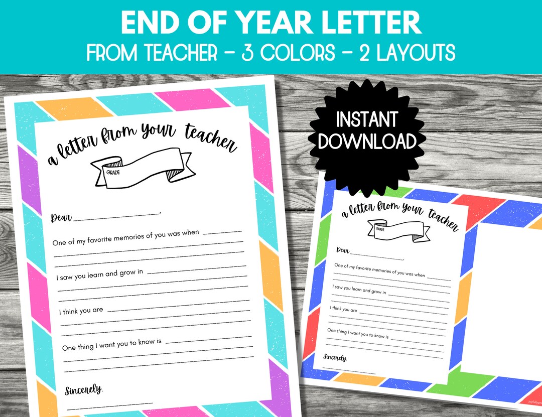 Teacher End of School Letter Printable, Teacher Goodbye Letter to Kids ...