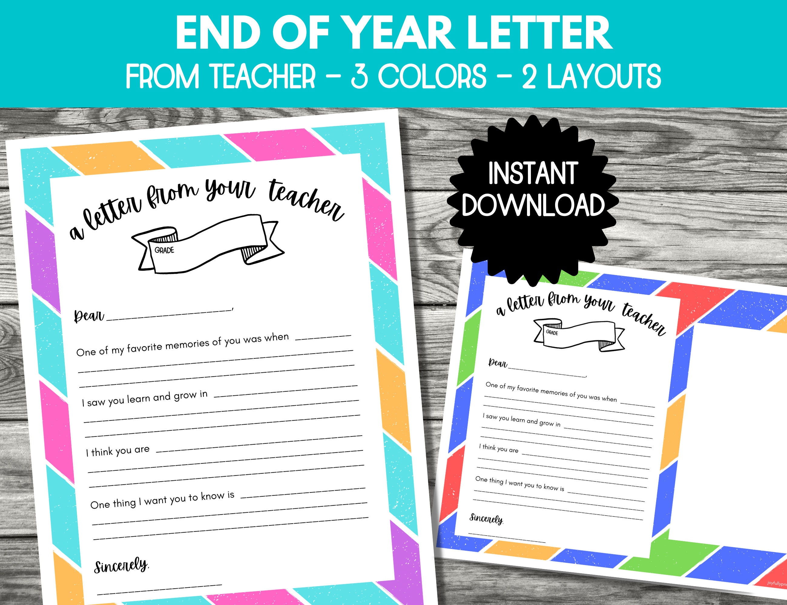 Teacher End of School Letter Printable Teacher Goodbye Letter - Etsy