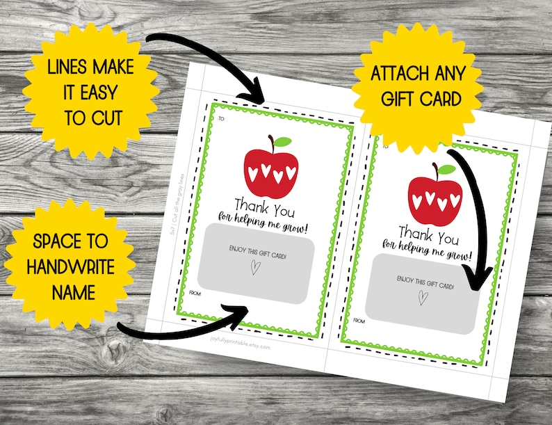 Teacher Gift Card Printable With Envelope Teacher - Etsy
