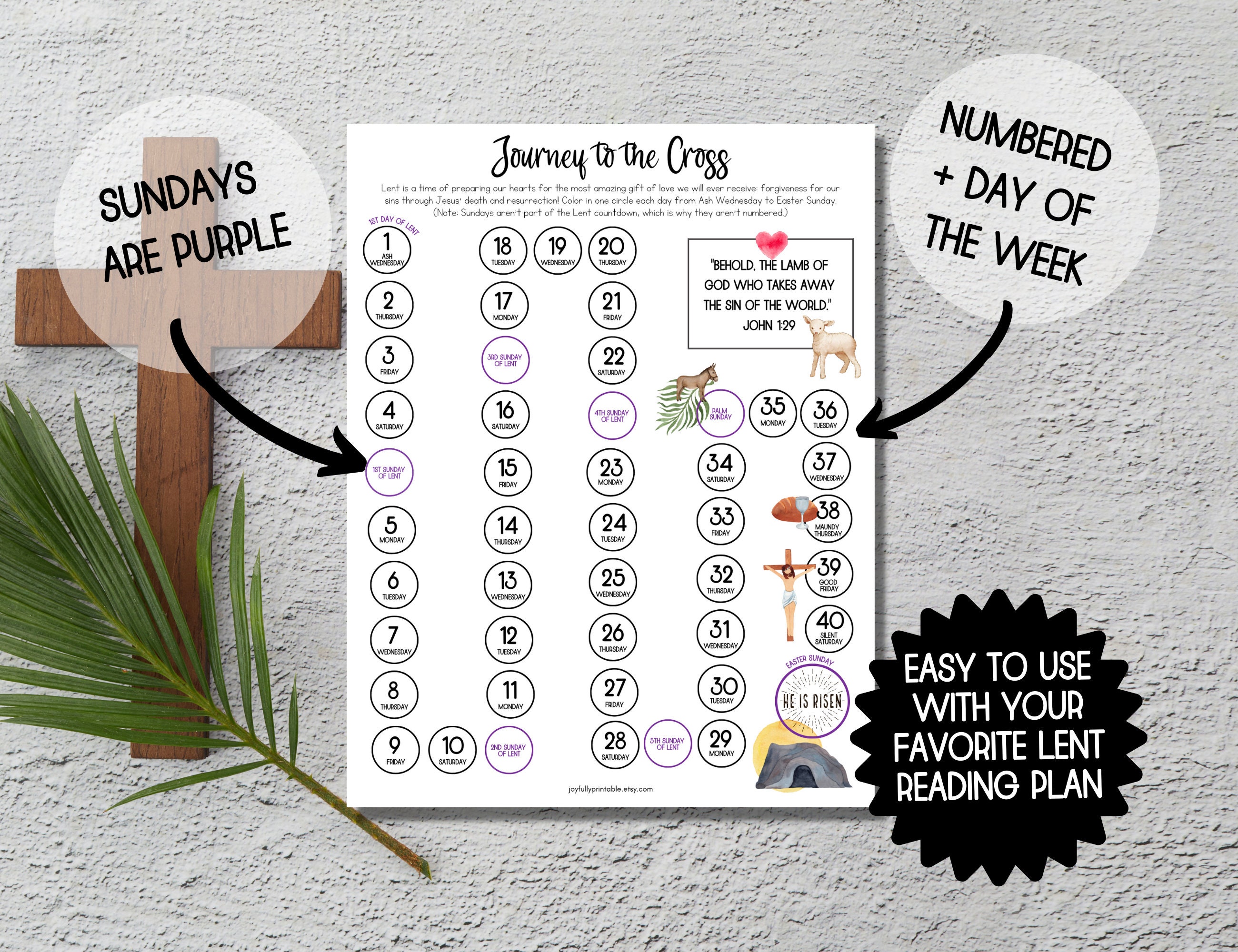 Printable Lent Calendar, Lenten Calendar, Ash Wednesday Printable ...