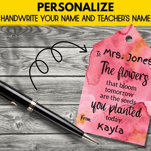 Teacher Appreciation Plant Tag Printable, Teacher Thank You Flowers Tag ...