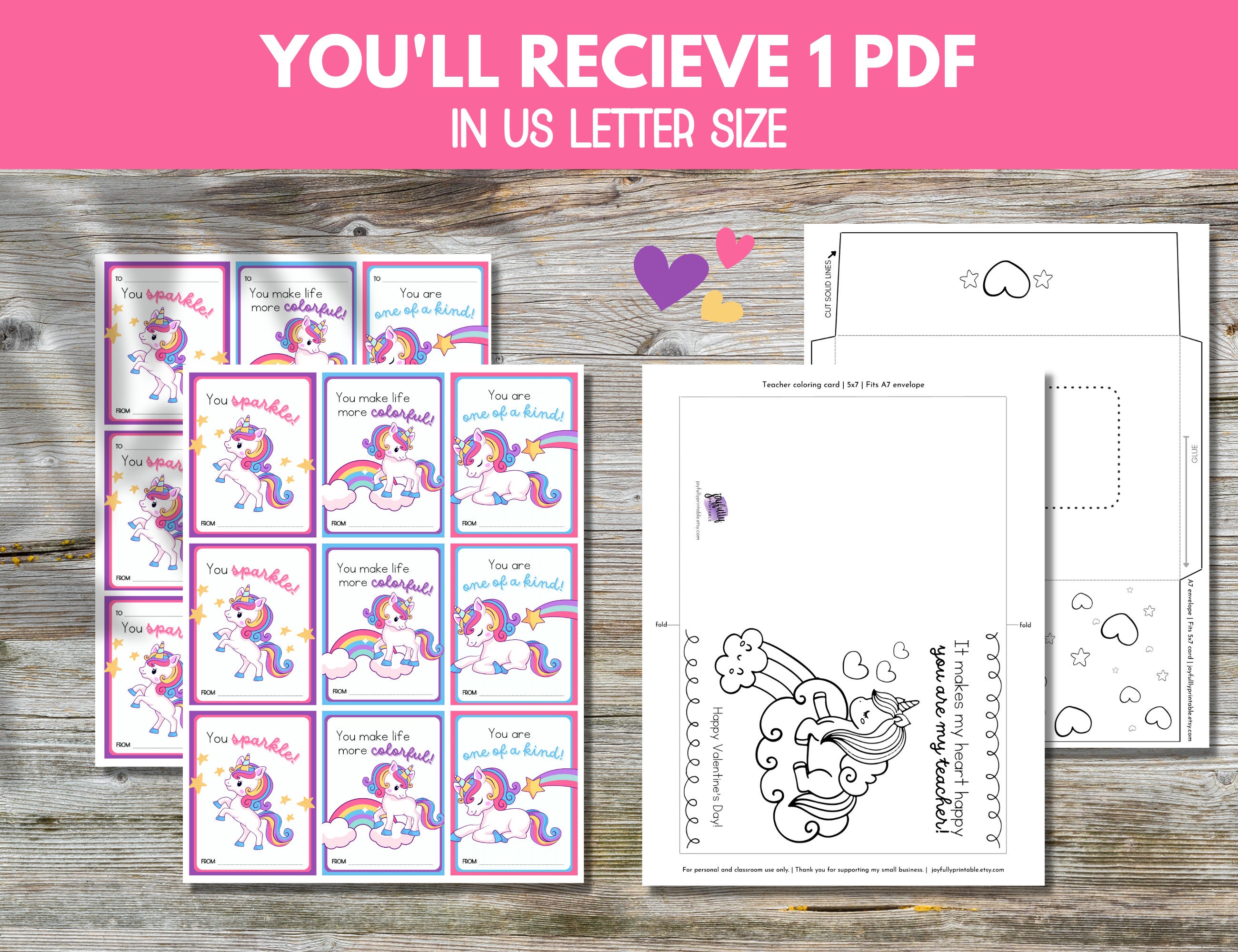 Unicorn Valentine, Printable Unicorn Valentines and Teacher Card ...