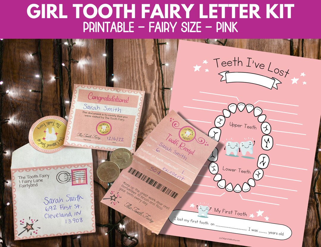 Pink Tooth Fairy Letter Printable Kit Baby Teeth Chart Tooth - Etsy