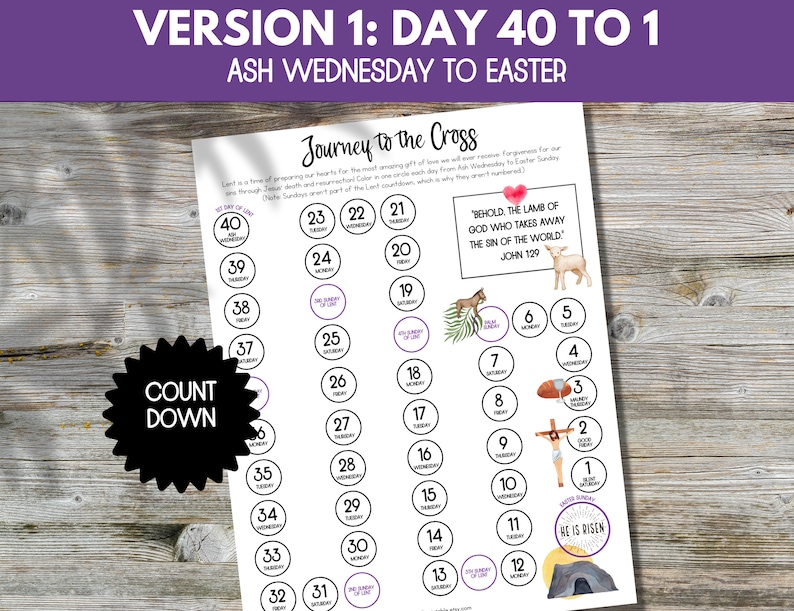 Printable Lent Calendar Lenten Calendar Ash Wednesday - Etsy
