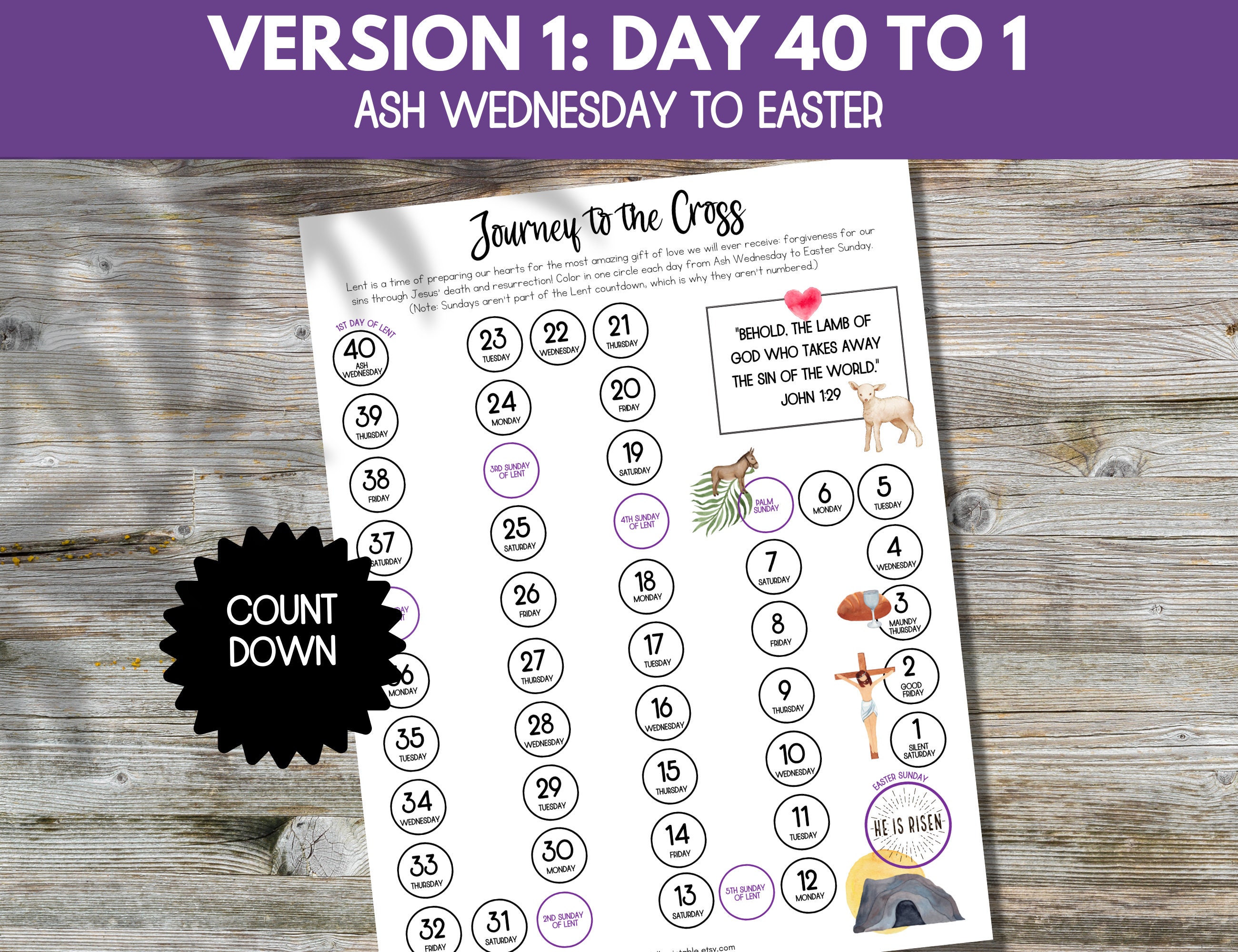 Printable Lent Calendar, Lenten Calendar, Ash Wednesday Printable ...