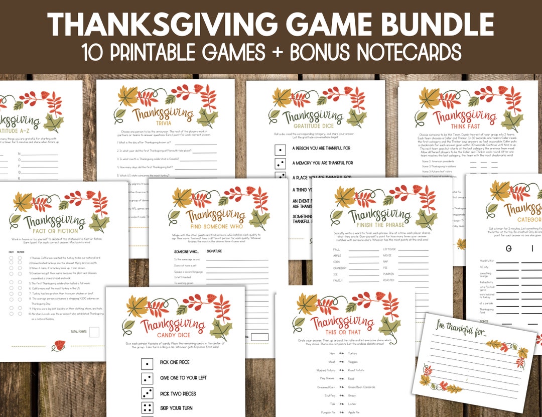 Printable Thanksgiving Games Thanksgiving Games Printable - Etsy