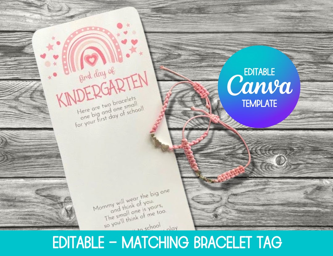 Editable First Day of Kindergarten Bracelet Printable Tag, First Day of ...