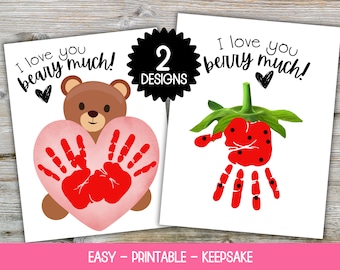 Valentine's Day Printable | I Love You BERRY Much | Kids' Handprint ...