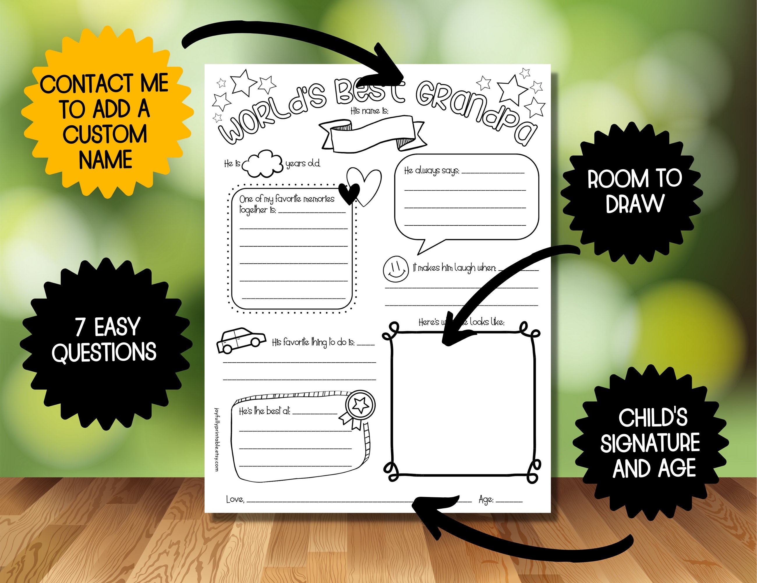 All About Grandpa Printable Grandpa Questionnaire Grandpa Etsy