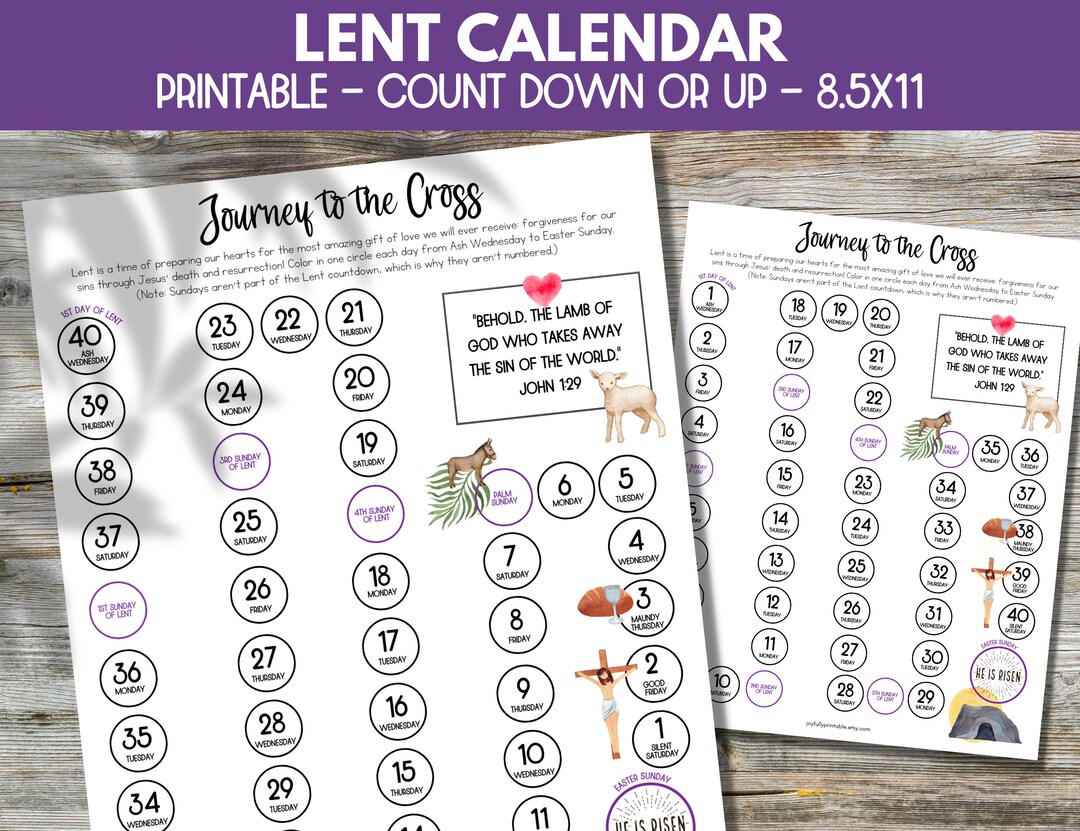 Printable Lent Calendar Lenten Calendar Ash Wednesday - Etsy