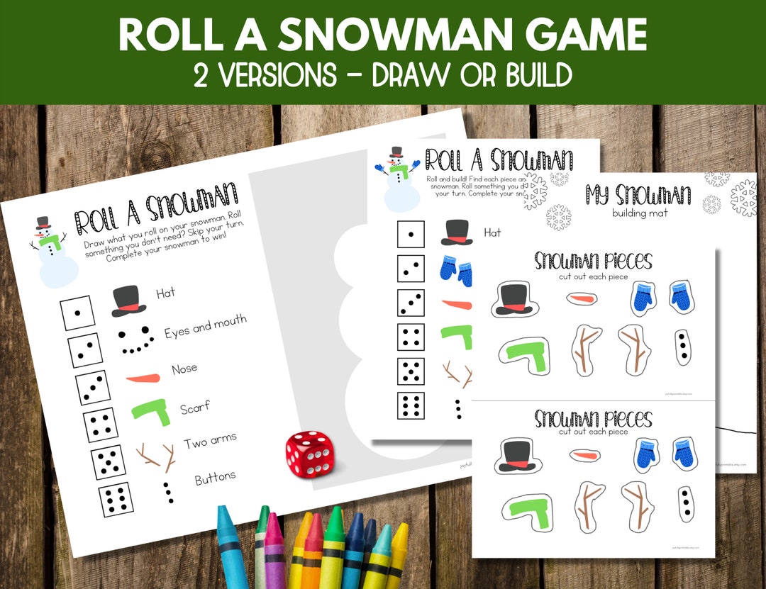 Roll A Snowman Game Printable Build A Snowman Preschool - Etsy