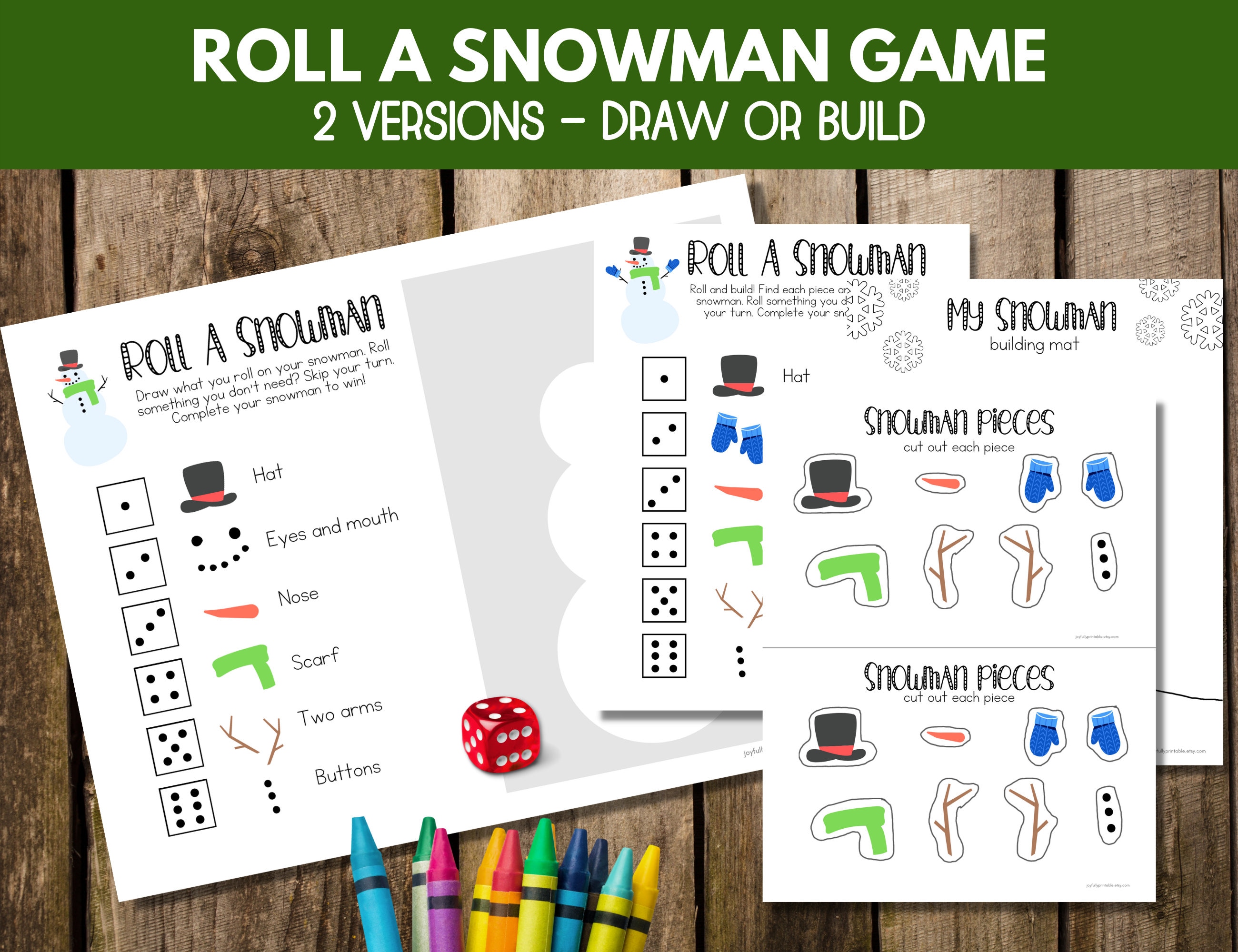 Roll A Snowman Game Printable Build A Snowman Preschool - Etsy