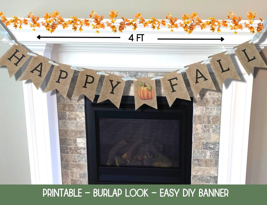Happy Fall Banner Printable, Fall Banner for Mantle, Printable Fall ...