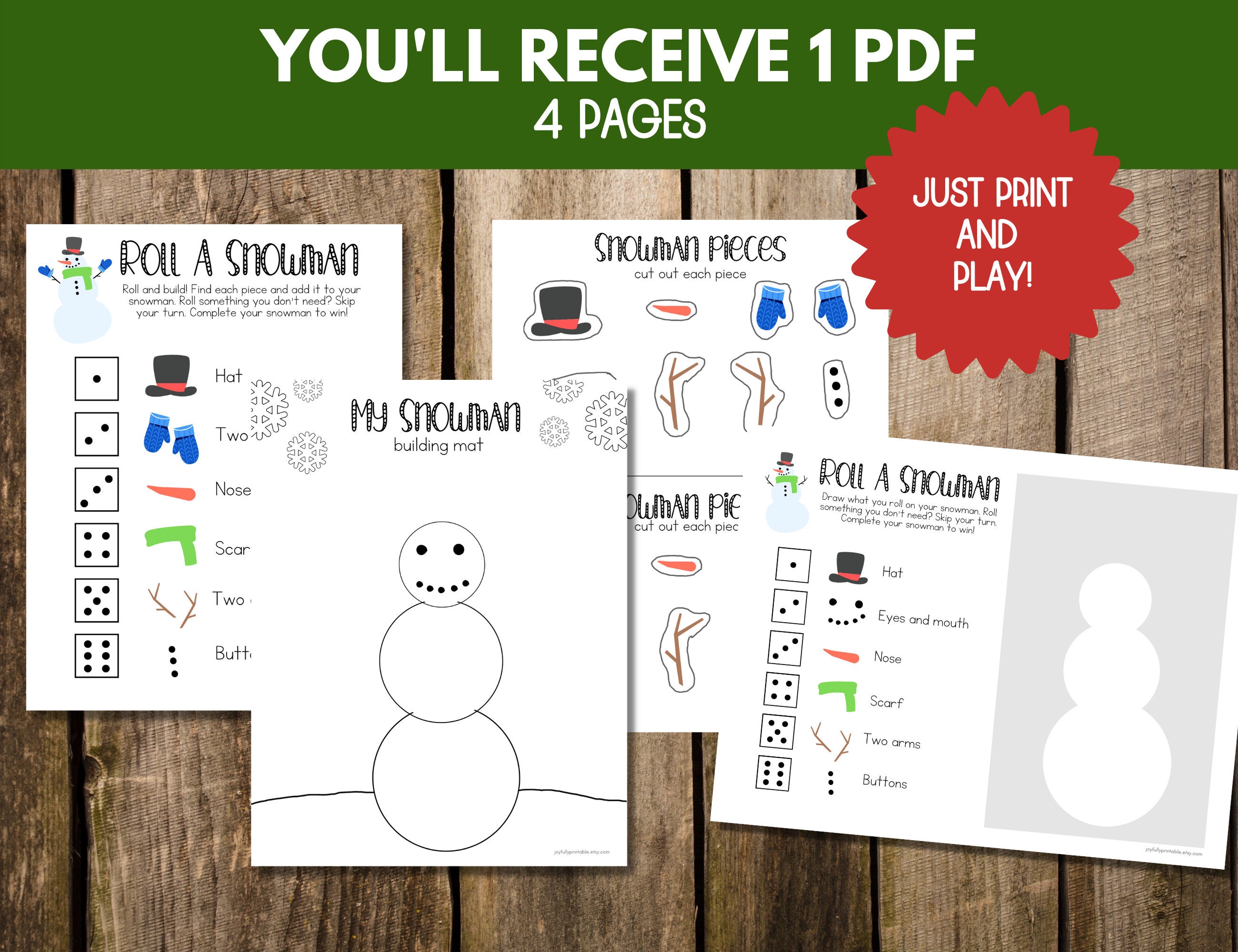 Roll A Snowman Game Printable Build A Snowman Preschool - Etsy