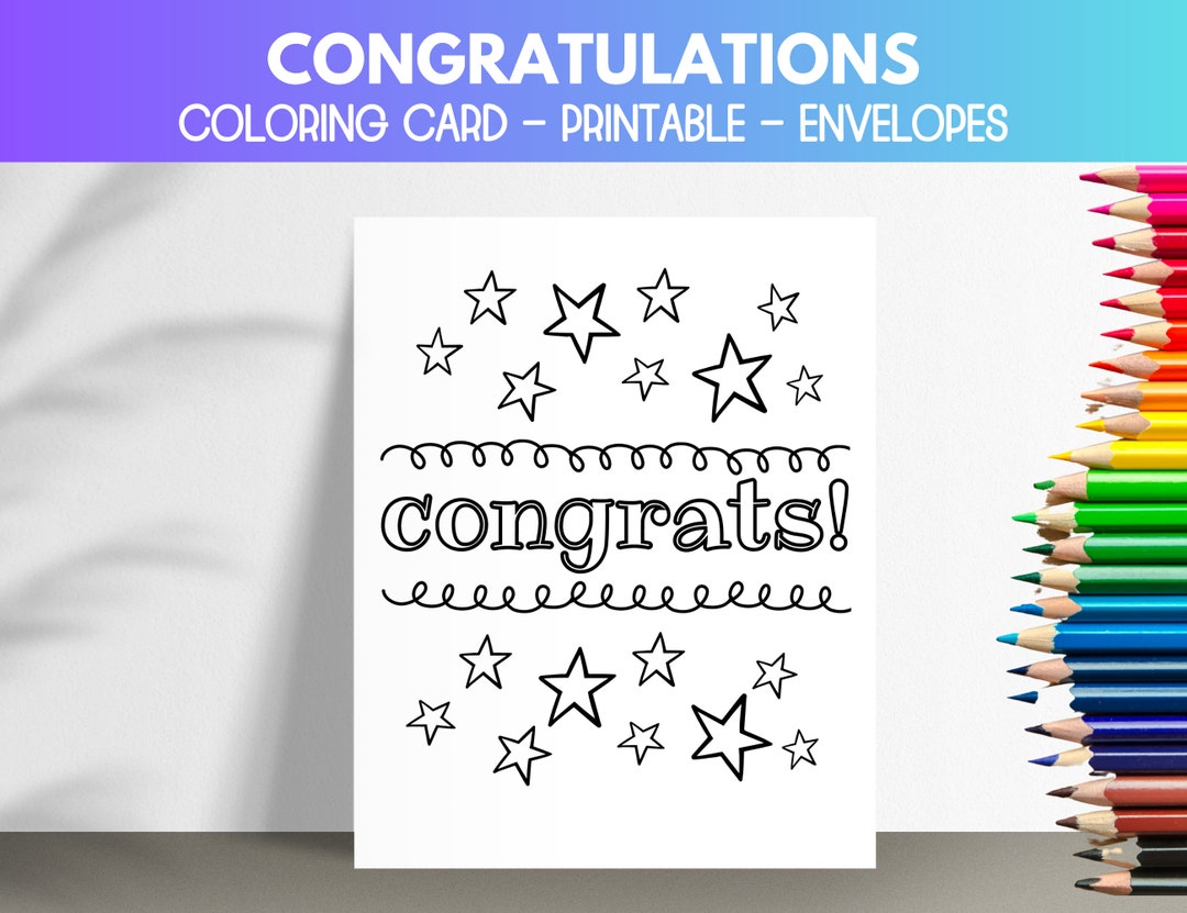 Congrats Coloring Card Printable Congratulations Card - Etsy
