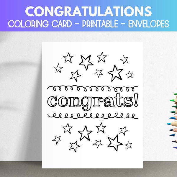 Congratulations Coloring Card - Etsy
