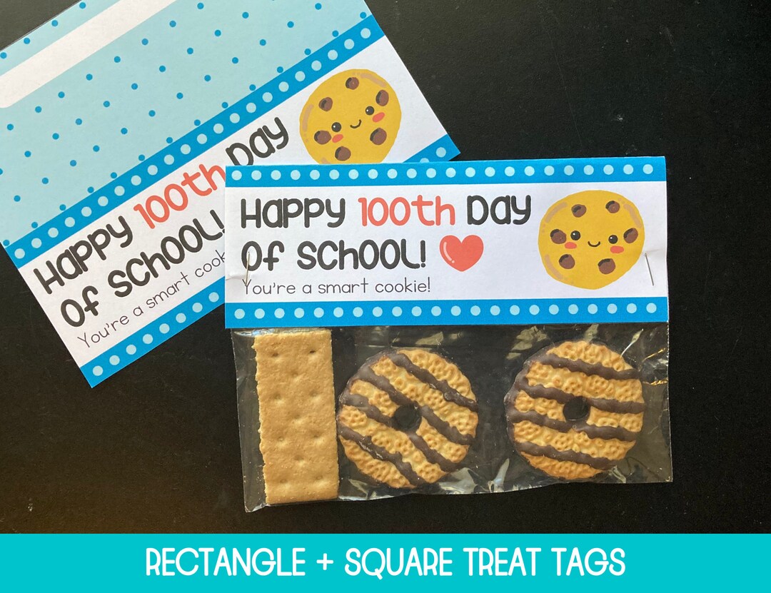 100th Day of School Treat Bag Topper Printable, Happy 100th Day of ...