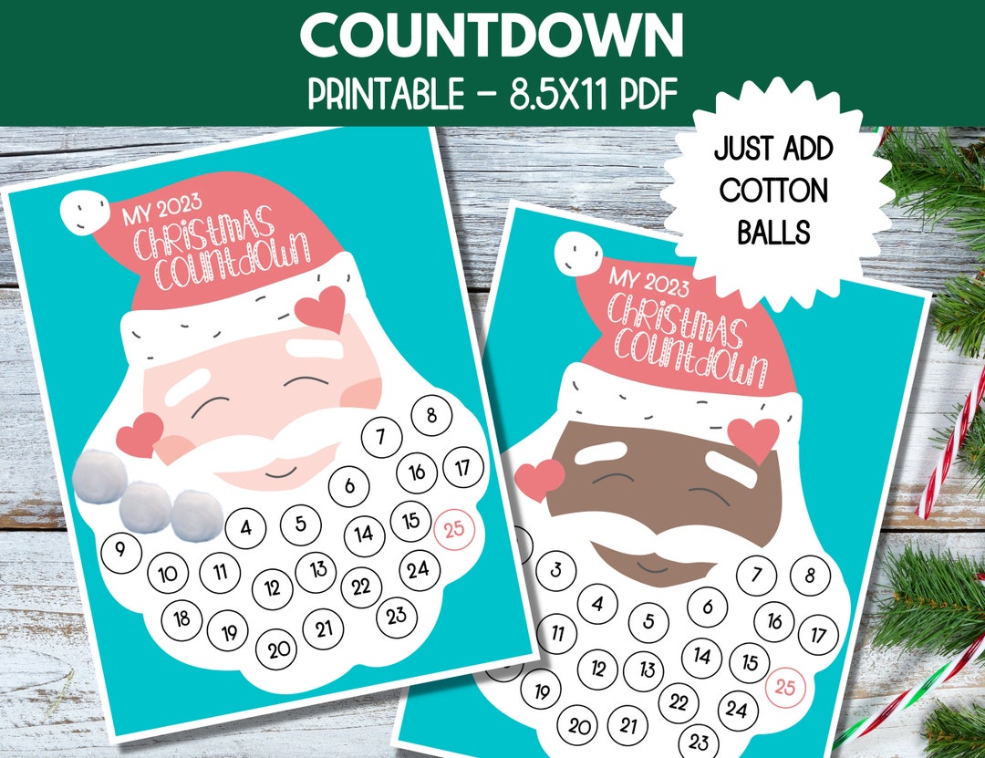 Santa Beard Countdown to Christmas, Printable Santa Countdown to ...
