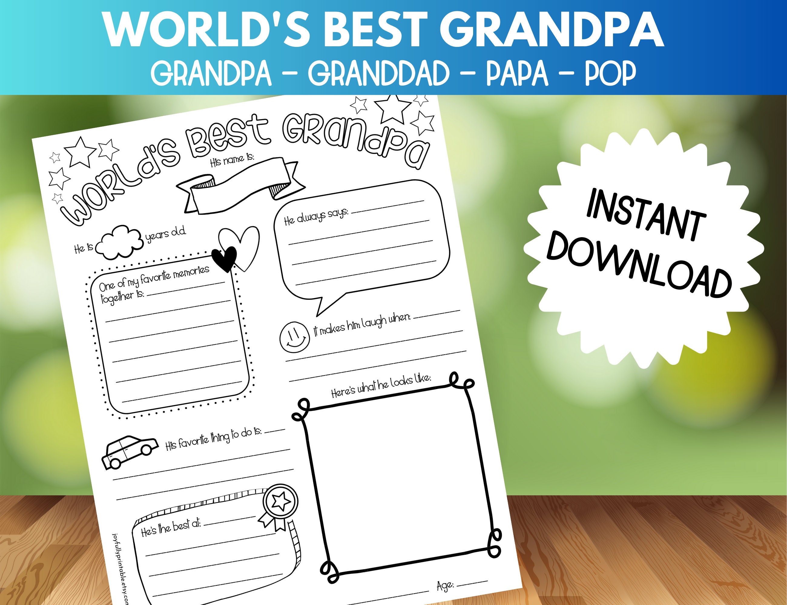 All About Grandpa Printable Grandpa Questionnaire Grandpa T From