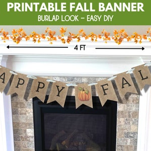 Happy Fall Banner Printable, Fall Banner for Mantle, Printable Fall ...