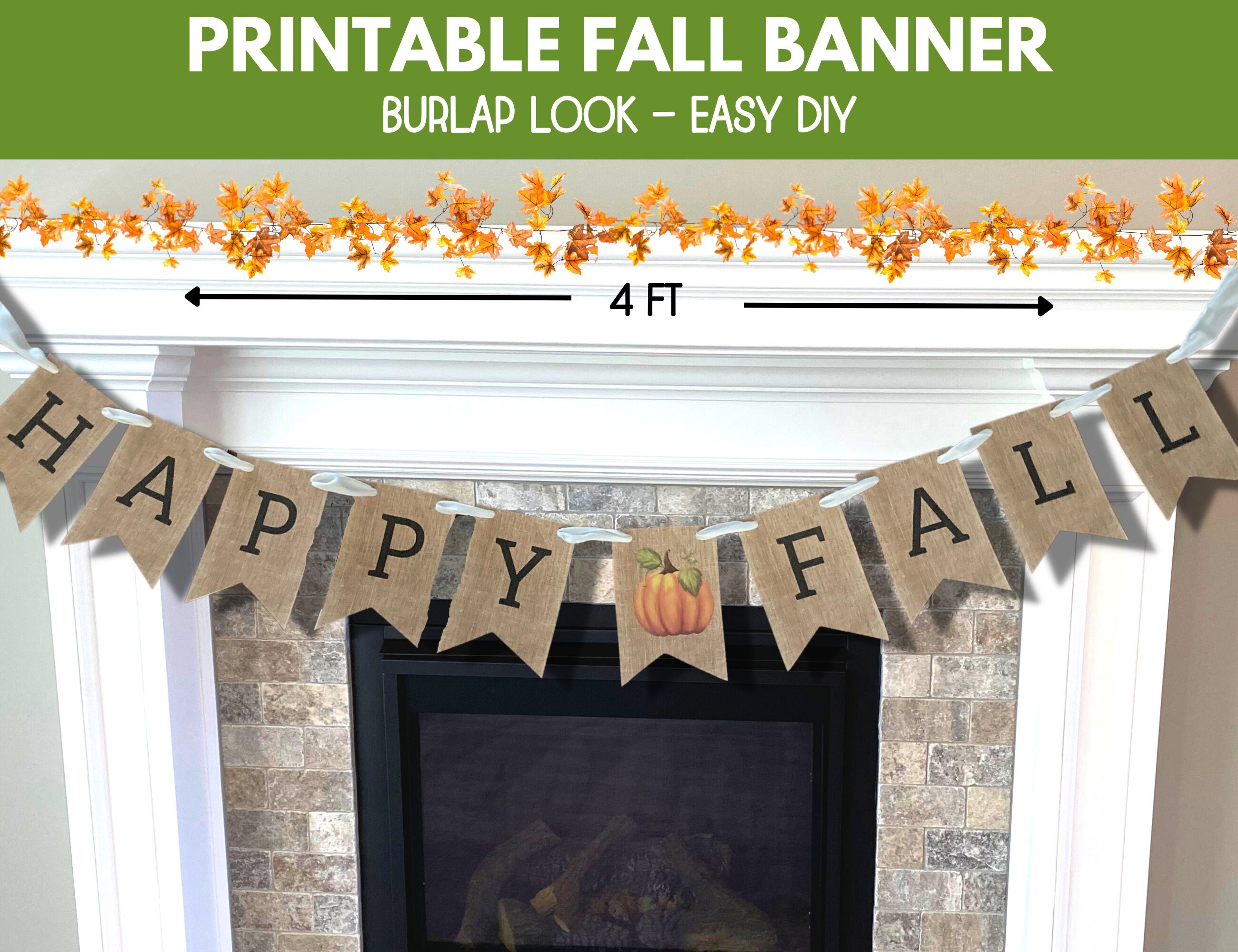 Happy Fall Banner Printable, Fall Banner for Mantle, Printable Fall ...