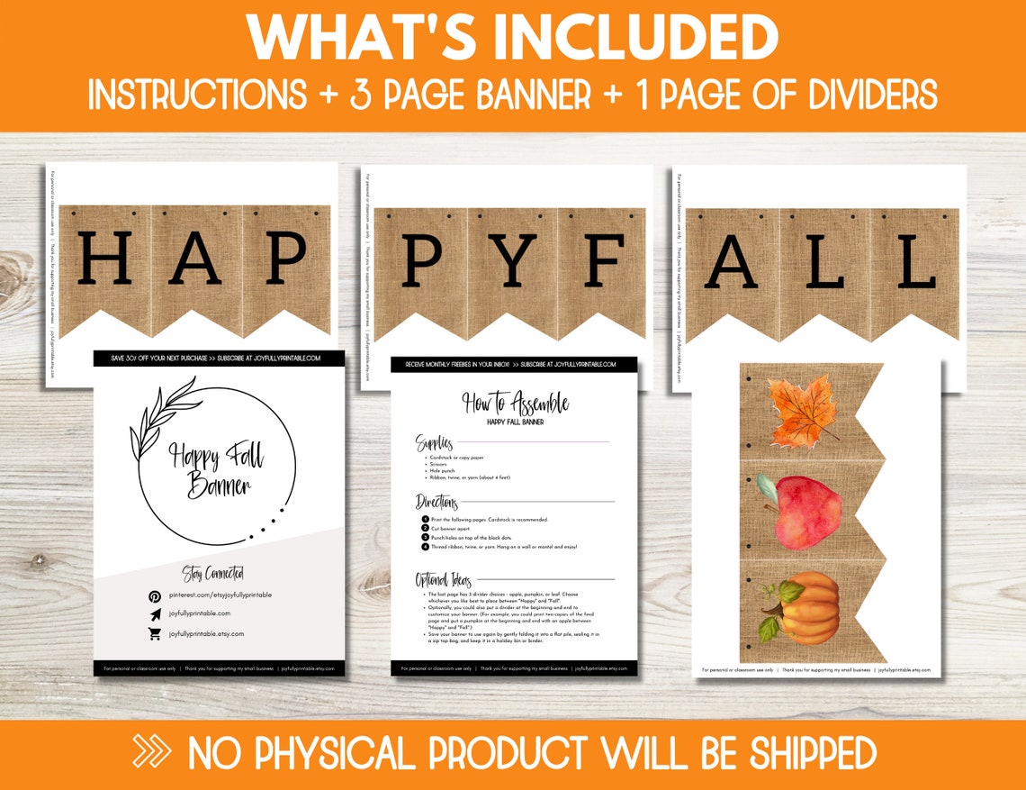 Happy Fall Banner Printable Fall Banner for Mantle Printable - Etsy
