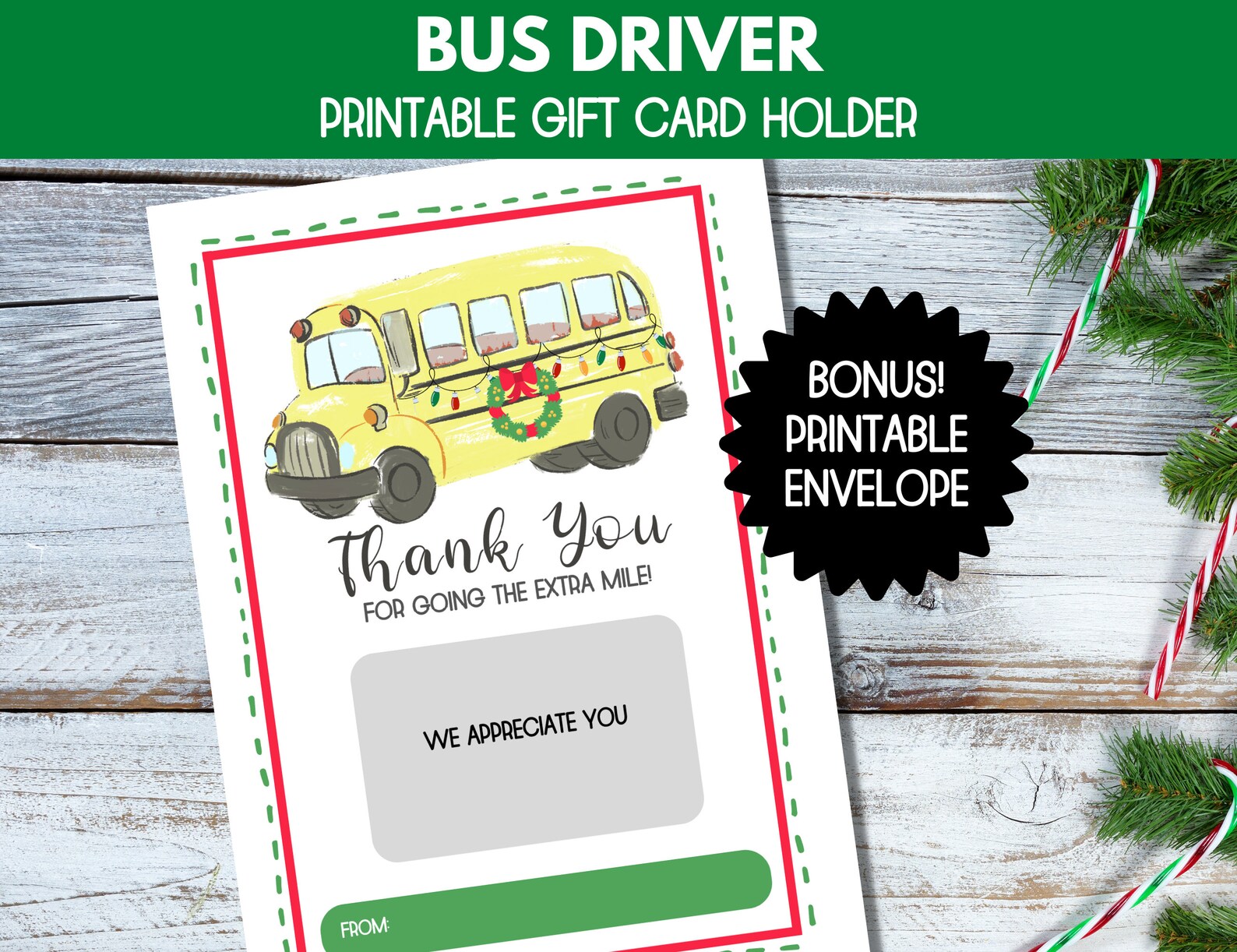 Christmas Bus Driver Gift Card Holder Printable, Bus Driver ...