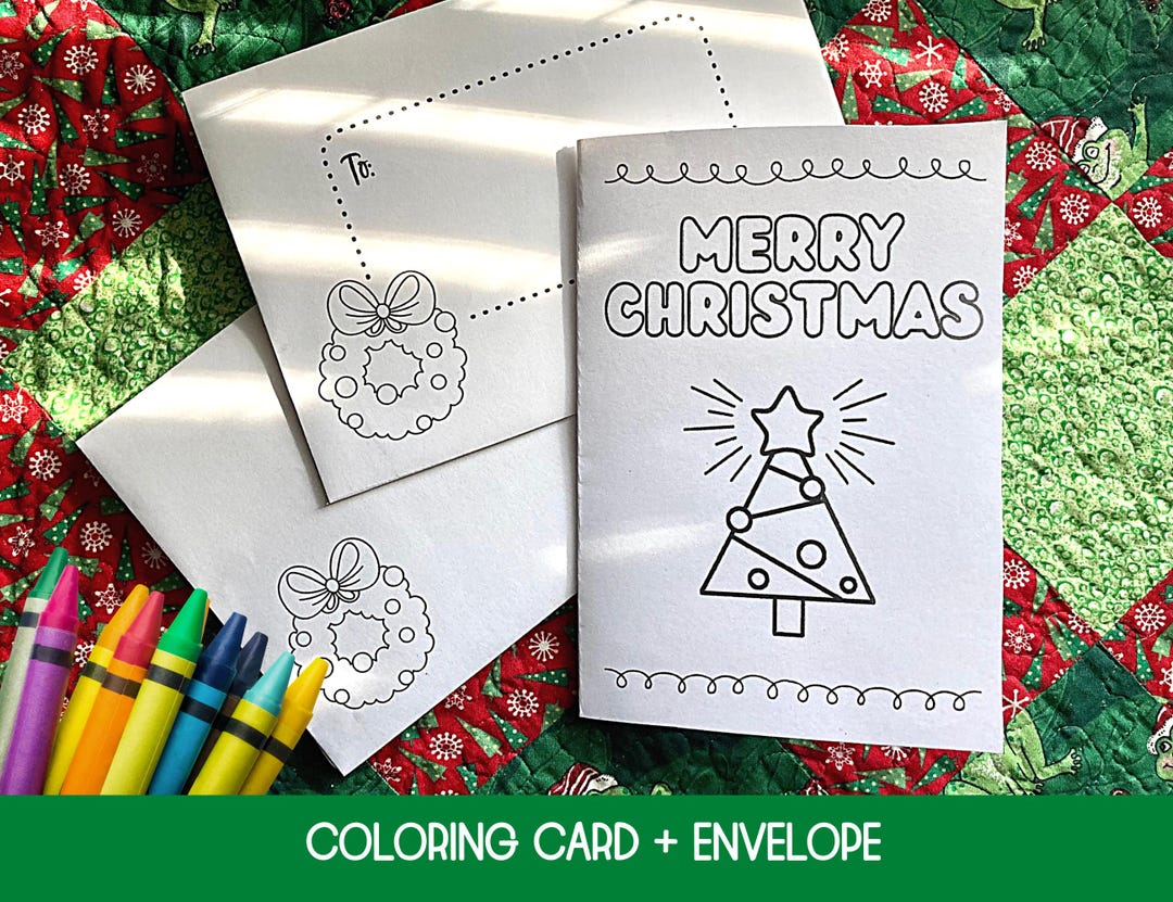 Printable Christmas Coloring Card With Envelope Template, Christmas ...