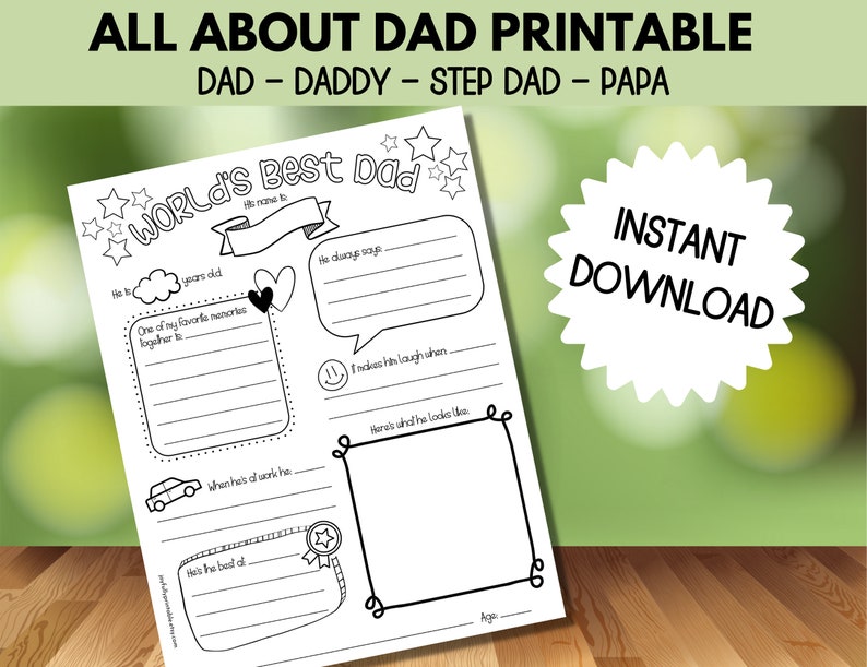 All About Dad Printable Fathers Day Fill-in-the-blanks - Etsy