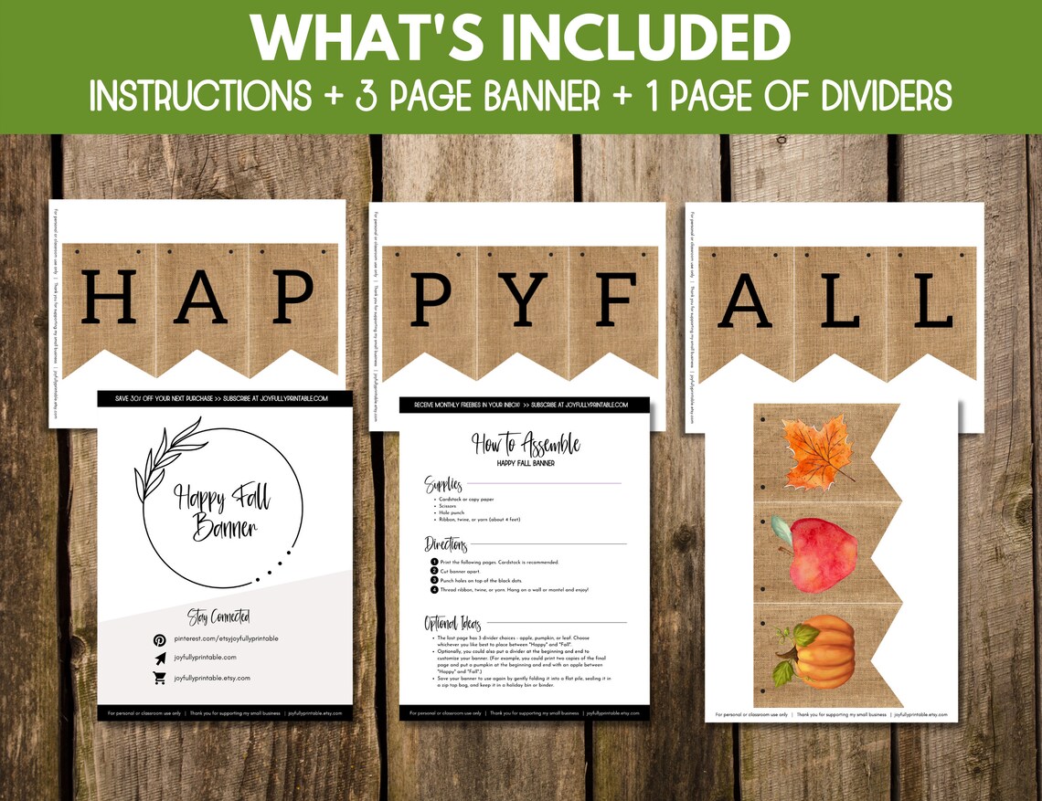 Happy Fall Banner Printable, Fall Banner for Mantle, Printable Fall ...