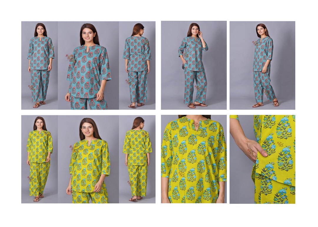 Cotton Pajama Set Hand Block Floral Print Handmade Pajama Set Long ...