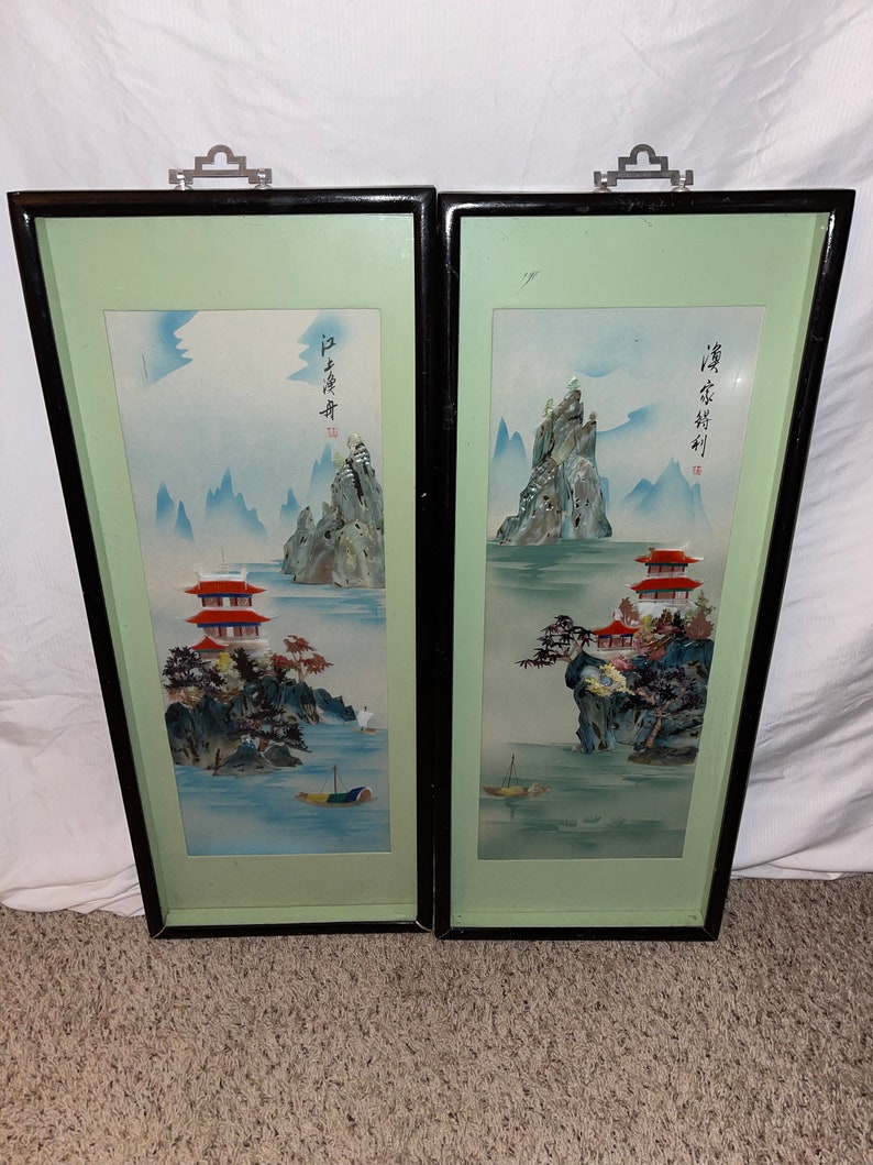 Vintage China Framed Pearl Sea Shell Carved 3D Shadow Box - Etsy