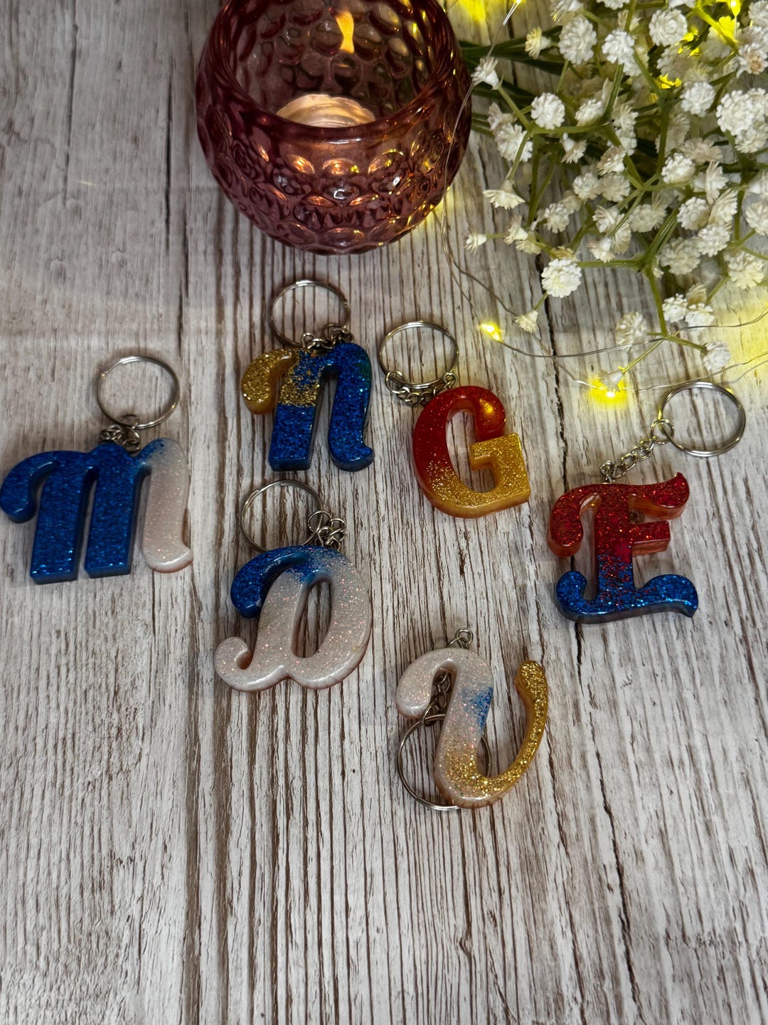 CLEARANCE SALE | Epoxy Resin Letter Keychains | Handmade Resin Pendants ...