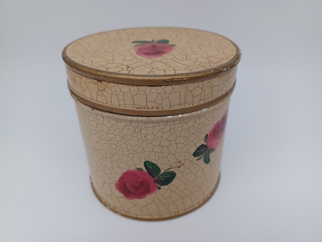 Small Vintage 1970's Tin With Lid Decorated With Hand Painted Roses - Etsy
