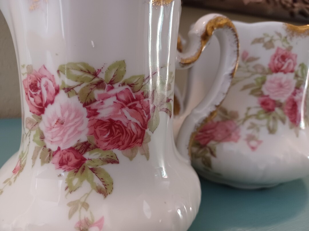 Vintage Limoges Creamer and Sugar Bowl Set, Pink Roses, Gold Trim (no ...