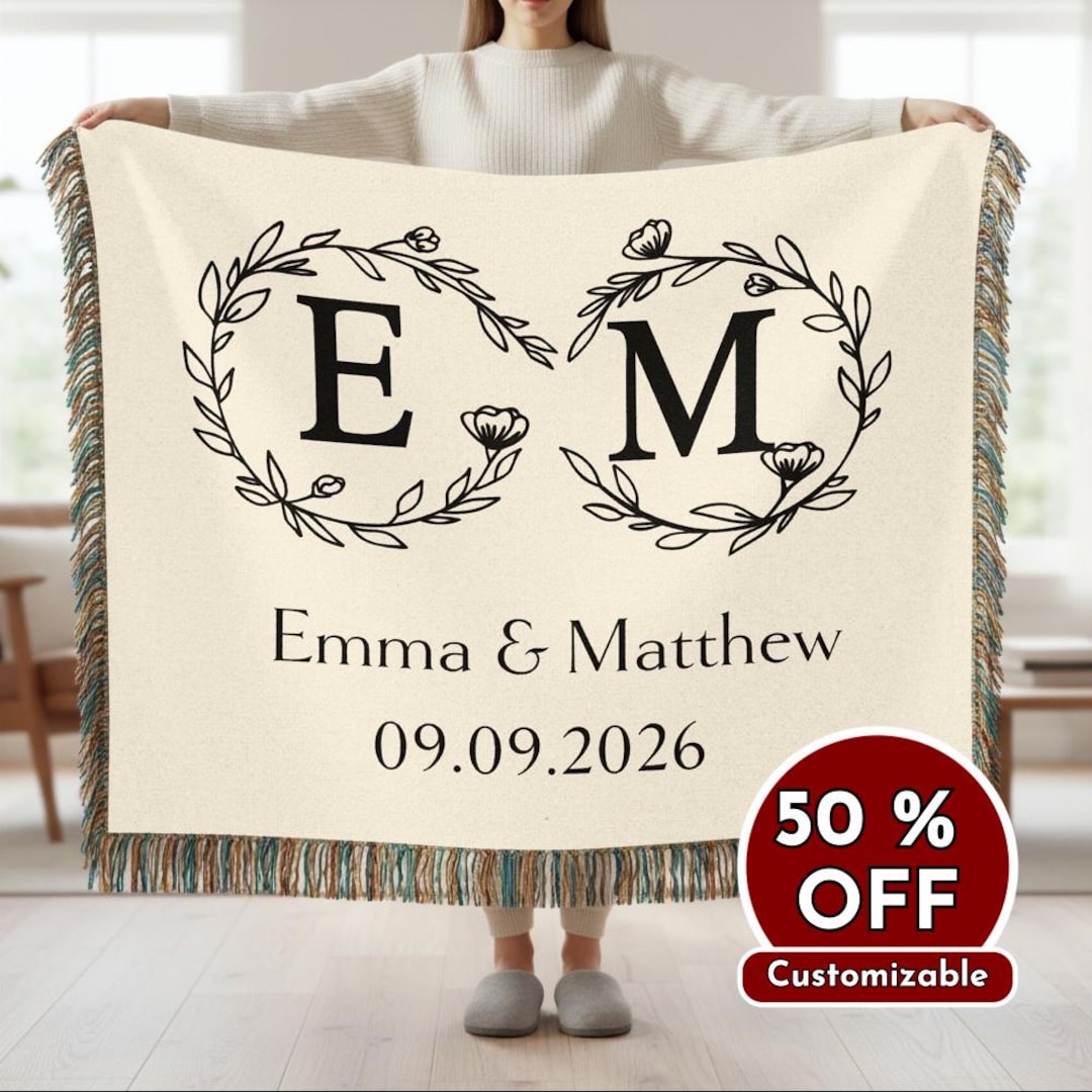Custom Wedding Blanket: Personalized Cotton Throw With Initials & Date ...