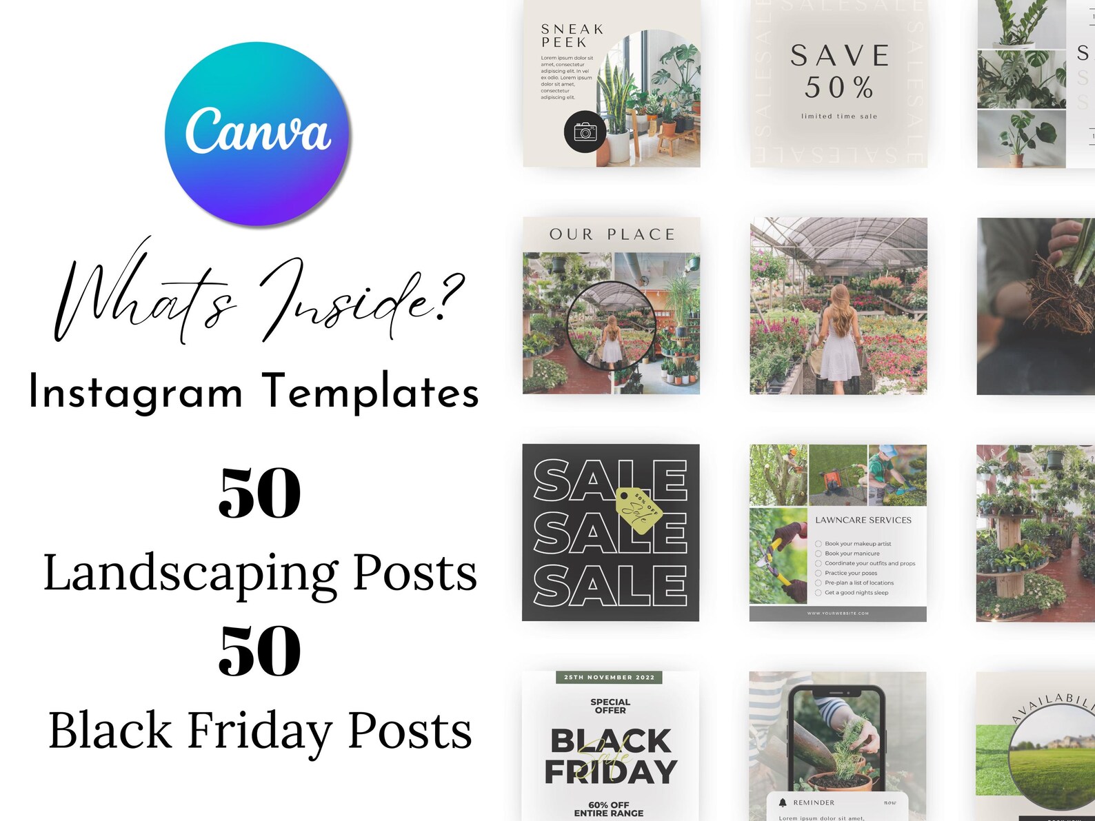 Landscaping Marketing Social Media Posts, 100 Instagram Posts, Canva ...