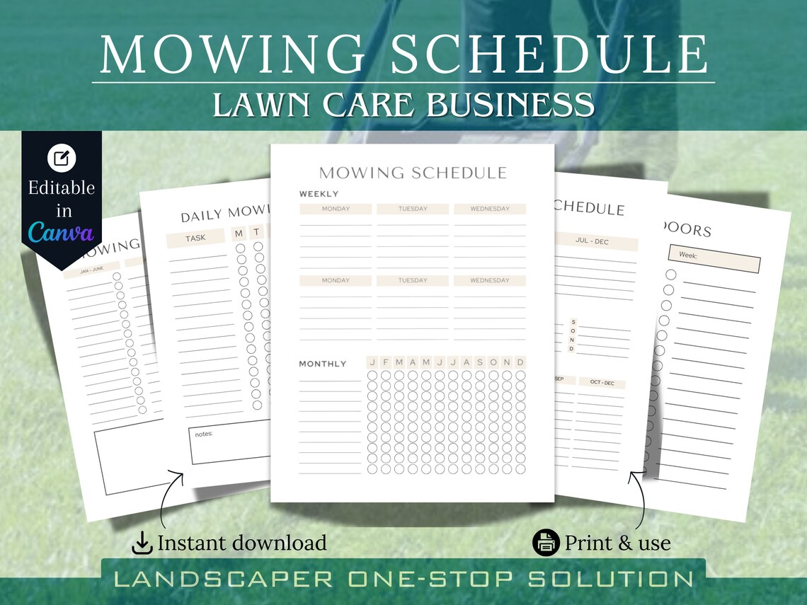 Lawn Care Mowing Schedule Templates, Landscape Business Templates ...