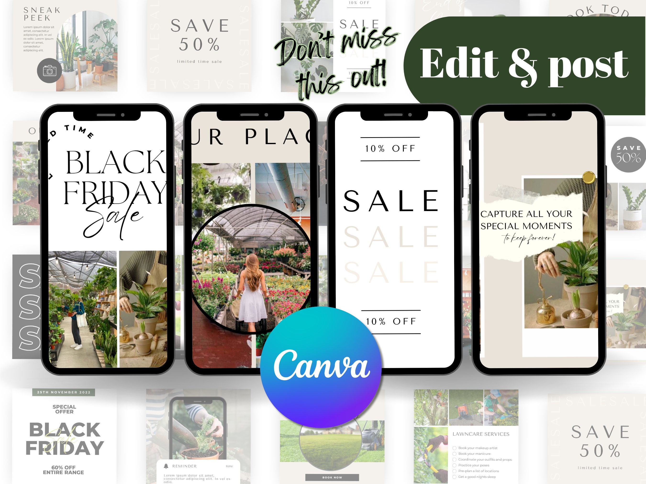 Landscaping Marketing Social Media Posts, 100 Instagram Posts, Canva ...