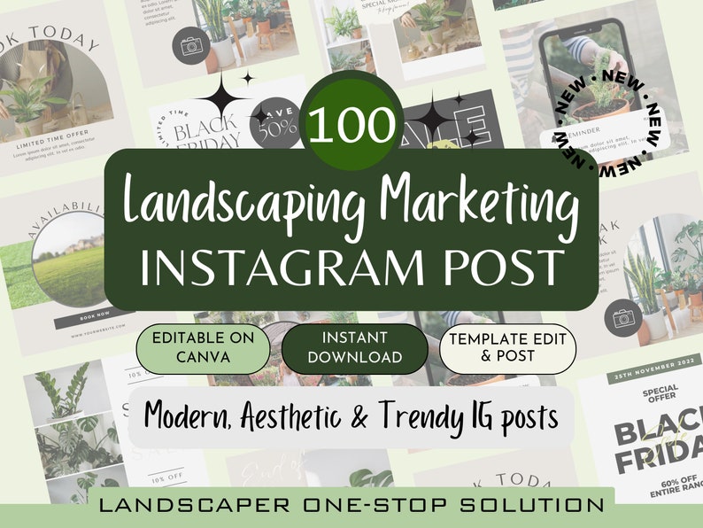 Landscaping Marketing Social Media Posts, 100 Instagram Posts, Canva ...