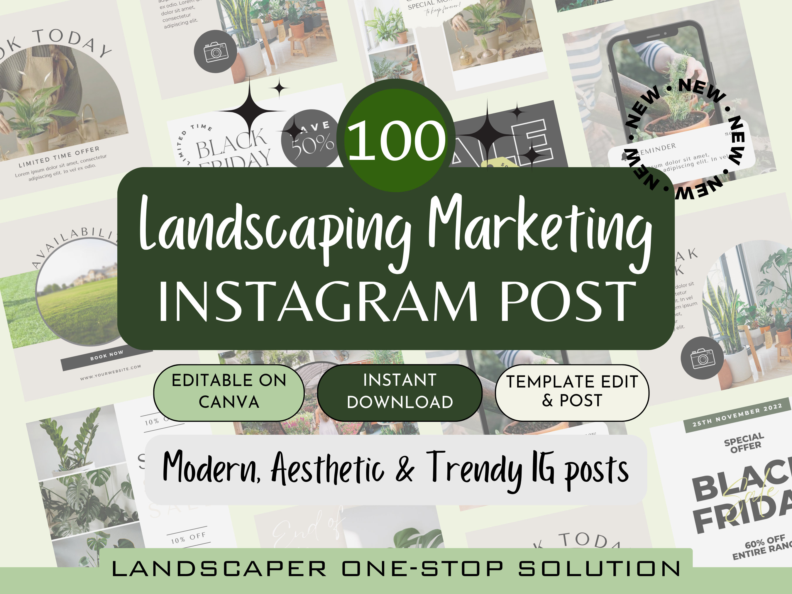Landscaping Marketing Social Media Posts, 100 Instagram Posts, Canva ...