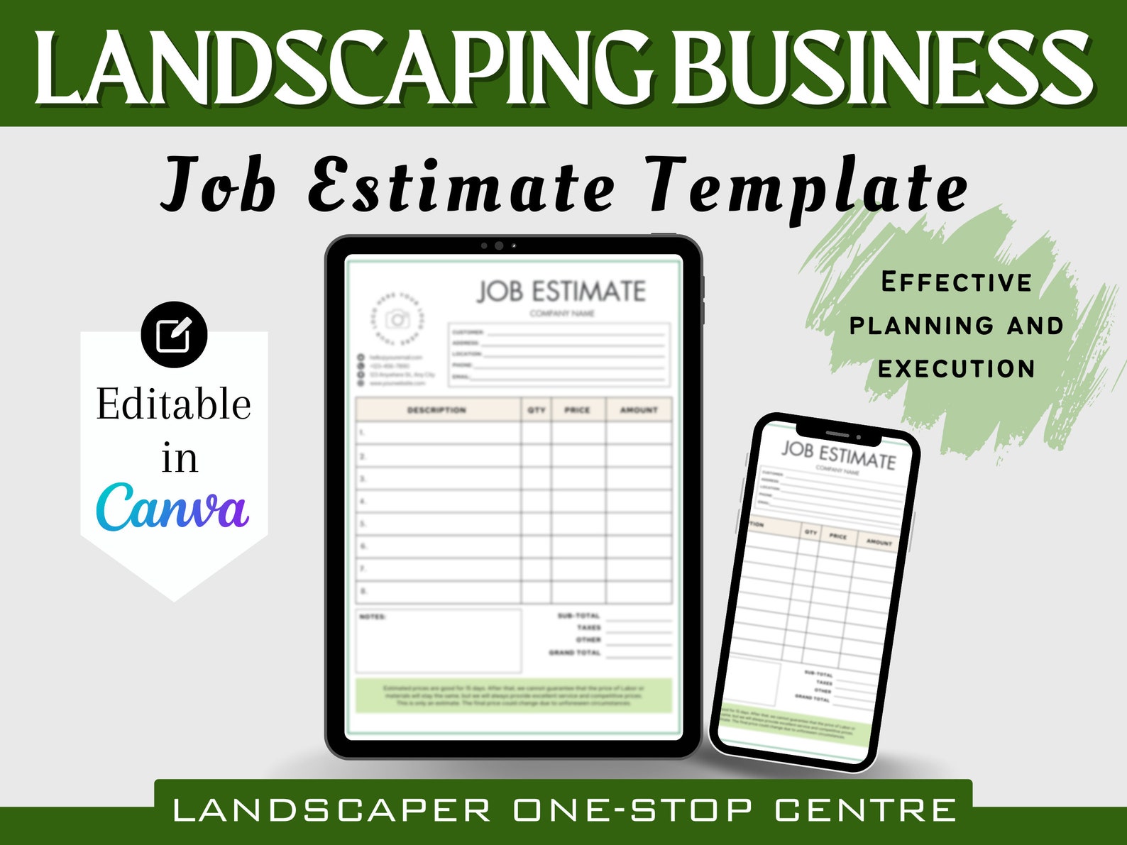 Landscaping Job Estimate Template, Lawn Care Job Estimate, Quotation ...