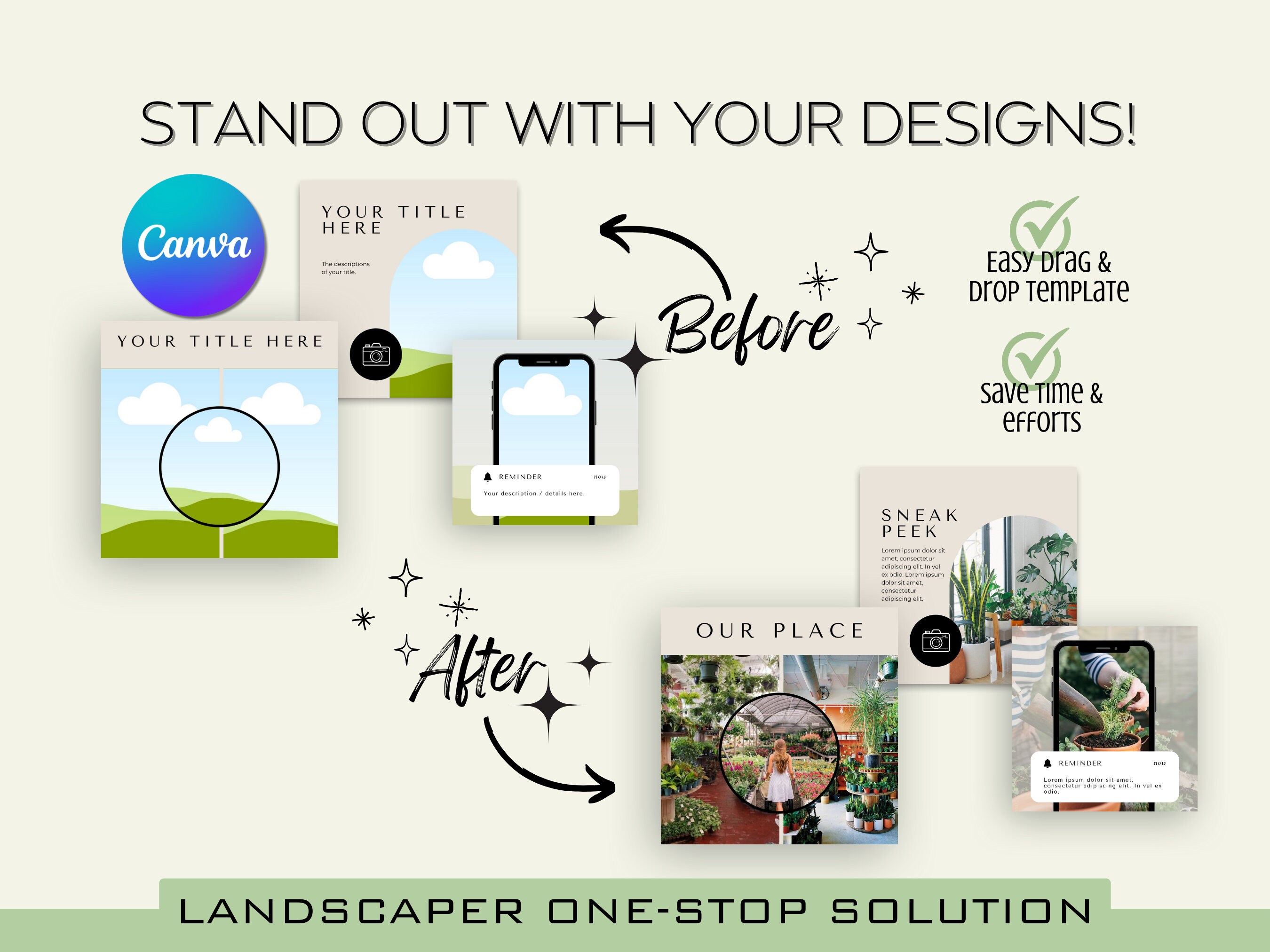 Landscaping Marketing Social Media Posts, 100 Instagram Posts, Canva ...