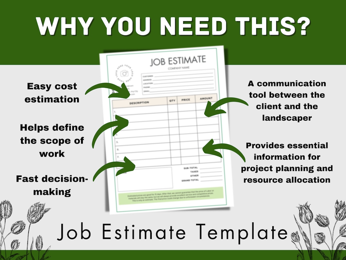 Landscaping Job Estimate Template, Lawn Care Job Estimate, Quotation ...