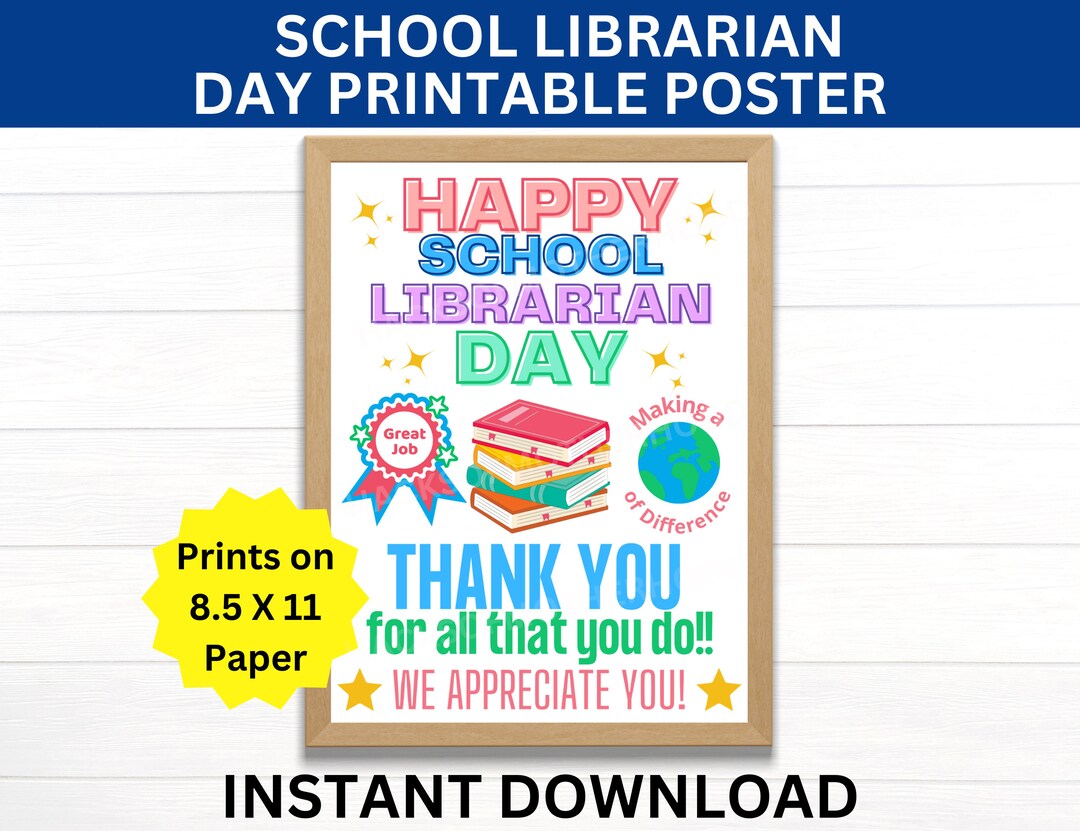 School Librarian Day Printable Poster, School Librarian Week Sign ...