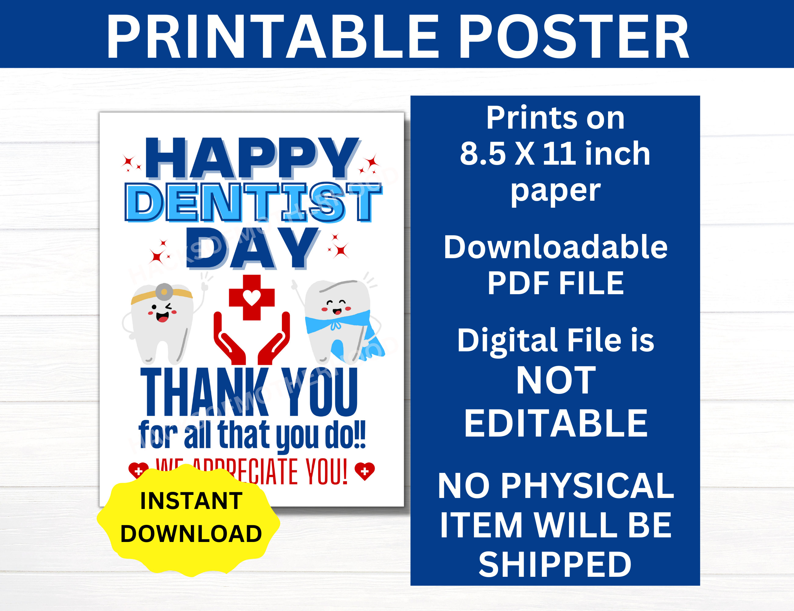 Dentist Day Printable Poster, Happy Dentist Day Sign, Dentist Gift ...